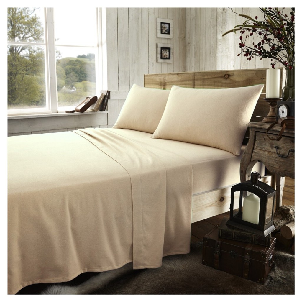 Flannelette Brushed Cotton Plain Sheet Set Include Fitted Flat Sheet ...